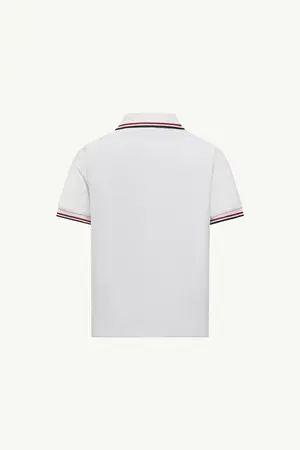 Moncler Tricolor Trim Cotton Piquet Polo Shirt - White