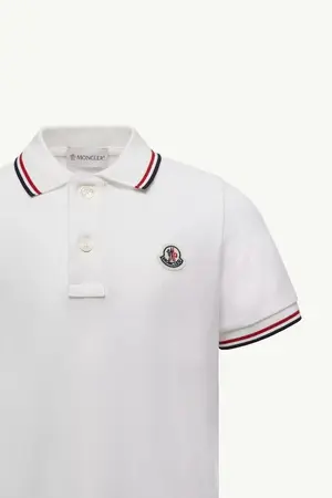 Moncler Tricolor Trim Cotton Piquet Polo Shirt - White