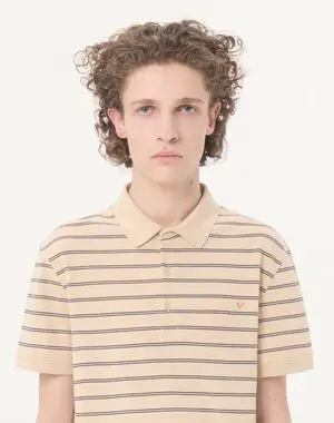 Valentino Garavani Cotton Pique Polo Shirt With Vgold Stripes