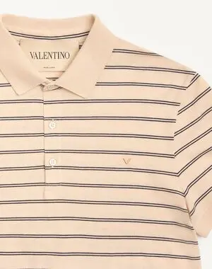 Valentino Garavani Cotton Pique Polo Shirt With Vgold Stripes