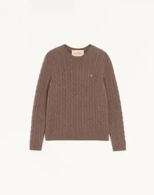 Valentino Garavani Cable-knit Vlogo Cashmere Pullover - Brown
