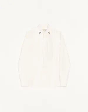 Valentino Garavani Poplin Shirt With Pleated Plastron And Embroidery On The - White