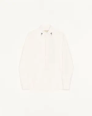 Valentino Garavani Cotton Poplin Shirt With Pleated Plastron And Embroidery On The Collar - White