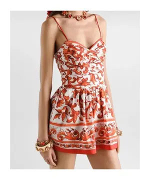 Dolce & Gabbana Majolica Print Poplin Short Dress