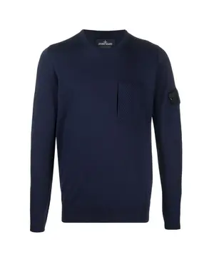 Stone Island Crew Neck Fine Knit Jumper - Dark Blue
