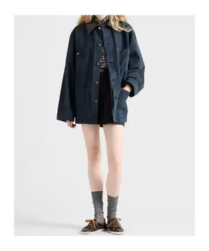 Prada Canvas Work Jacket With Leather Collar - Blue