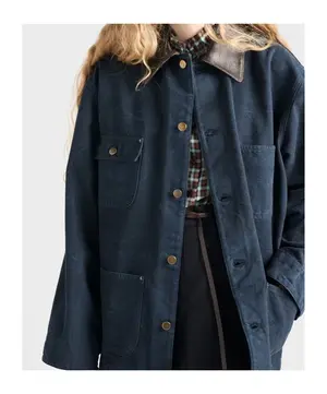 Prada Canvas Work Jacket With Leather Collar - Blue