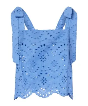 Poupette St Barth Broderie Anglaise Cotton Top - Blue