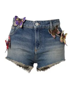Blumarine Embroidered Denim Short - Blue