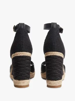 Tommy Hilfiger Logo Plaque Leather Wedge Heel Espadrilles