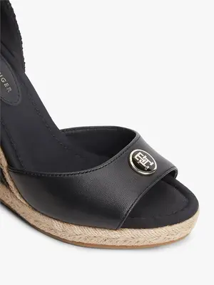 Tommy Hilfiger Logo Plaque Leather Wedge Heel Espadrilles