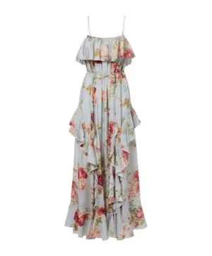 Zimmermann Roselight Floral Ruffled Silk Maxi Dress - Gray