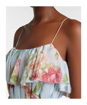 Zimmermann Roselight Floral Ruffled Silk Maxi Dress