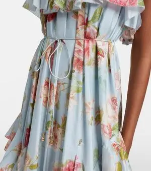 Zimmermann Roselight Floral Ruffled Silk Maxi Dress