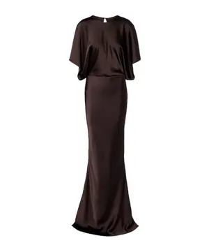 Norma Kamali Obie Draped Satin Gown - Chocolate
