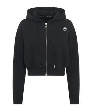 MARINE SERRE Logo Detailed Zip-up Hoodie - Black