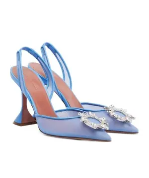 Amina Muaddi Crystal Pointed-toe High Heels - Blue