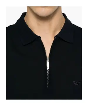 Emporio Armani Quarter-zip Short-sleeved Polo Shirt - Black