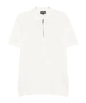 Emporio Armani Polo Shirt In Piqué With Partial Zip - White
