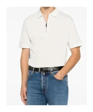 Emporio Armani Quarter-zip Logo-patch Polo Shirt - White