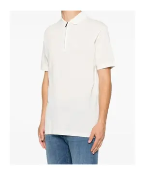 Emporio Armani Quarter-zip Logo-patch Polo Shirt - White