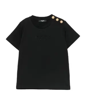 Balmain Logo-embroidered Button-detail T-shirt
