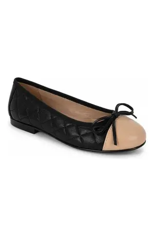 MENINA STEP Menina Step Margot Quilted Leather Ballet Flats With Bow Detail Black