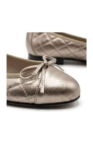 MENINA STEP Margot Quilted Leather Ballet Flats With Bow Detail - Gold