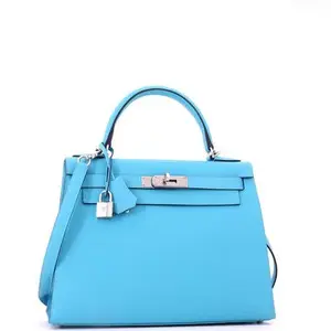 Hermès Kelly Handbag Epsom With Palladium Hardware 28 - Blue