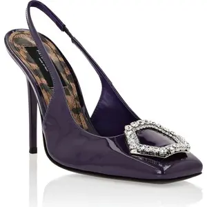 Philipp Plein Patent Leather Crystal Embellished Slingback Heels - Purple