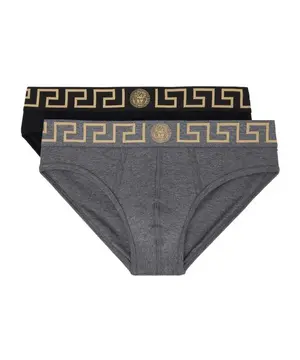 Versace Greca-detailed Pack Of Two Boxer Briefs - Black/gray