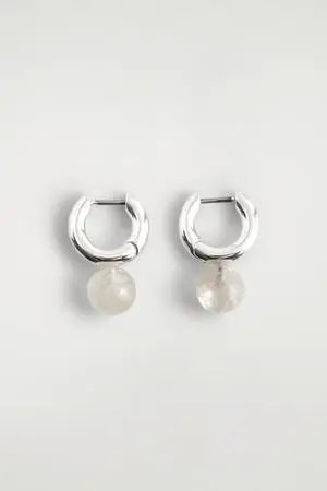 Cos Beaded Hoop Earrings With Quartz Crystal - Silver-colored
