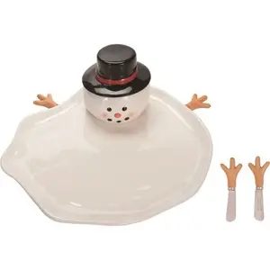 TRANSPAC Dolomite Christmas Melted Snowman Plate Set Of 4 Trays - White