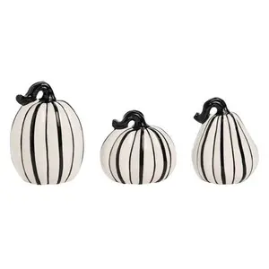 TRANSPAC 3 Piece Black And White Pumpkins Decor For Halloween Autumn - Multicolored