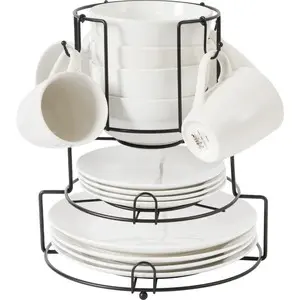 GIBSON HOME 17-piece Porcelain Dinnerware Set For 4 With Metal Rack - White