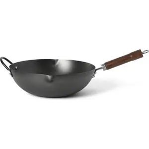 MARTHA STEWART Chisholm 13.5-inch Carbon Steel Nonstick Flat Bottom Wok - Black