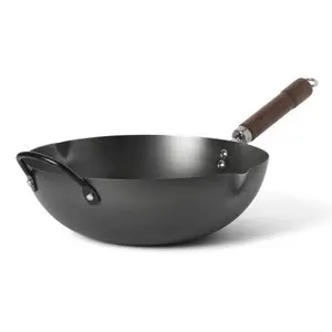 MARTHA STEWART Chisholm 13.5-inch Carbon Steel Nonstick Flat Bottom Wok