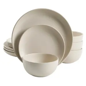 GIBSON HOME Rockaway 12-piece Stoneware Dinnerware Set - Cream