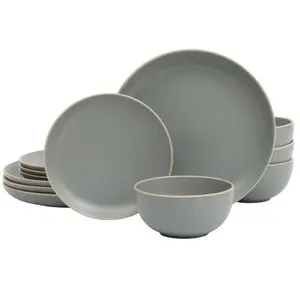 GIBSON HOME Rockaway 12-piece Stoneware Dinnerware Set - Matte Grey