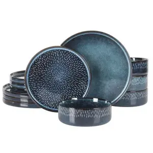 GIBSON ELITE Matisse Moderna Stoneware Reactive Glaze Dinnerware Setcobalt - Blue