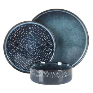 GIBSON ELITE Matisse Moderna Stoneware Reactive Glaze Dinnerware Setcobalt
