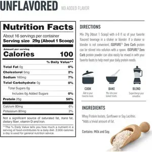ISOPURE Zero Carb 100% Whey Protein Isolate Powder, Unflavored, 25g Protein
