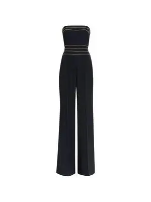 Elie Saab Embellished Trim Strapless Jumpsuit - Black