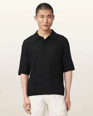 ALLSAINTS Cyclone Short Sleeve Cable Polo - Black