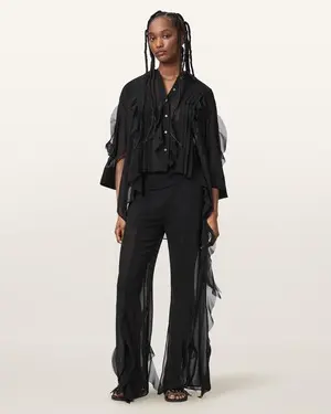 ALLSAINTS Minna Flared Frill Detail Pants - Black