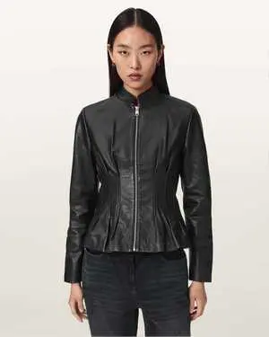 ALLSAINTS Clo Pleated Leather Jacket