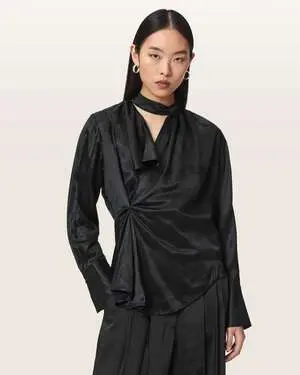 ALLSAINTS Zellie Silk Blend Pleated Top