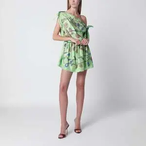 Versace Green Printed Silk Twill Mini Dress
