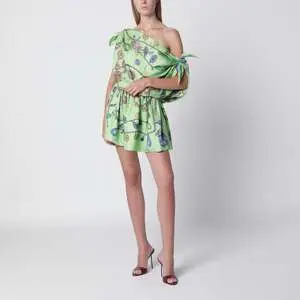 Versace Green Printed Silk Twill Mini Dress