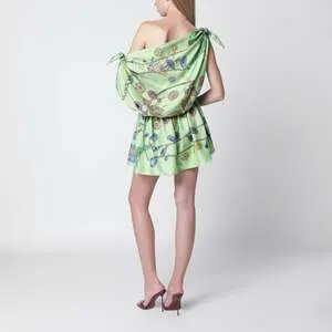 Versace Green Printed Silk Twill Mini Dress